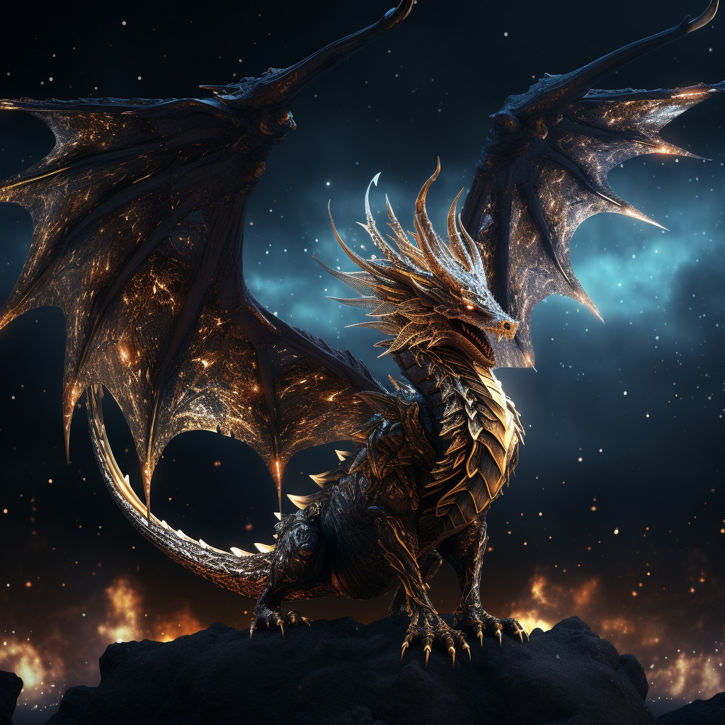 星空，暗金色，龙将军，龙翼， ， C4D渲染-豆友rdo8的文本出图-Midjourney模型作品
