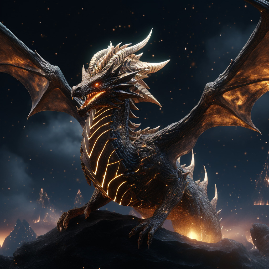 星空，暗金色，龙将军，龙翼， ， C4D渲染-豆友rdo8的文本出图-自由创作作品