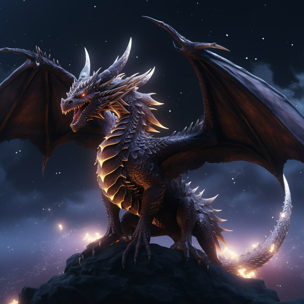 星空，暗紫色，龙将军，龙翼， ， C4D渲染-豆友rdo8的文本出图-Midjourney模型作品