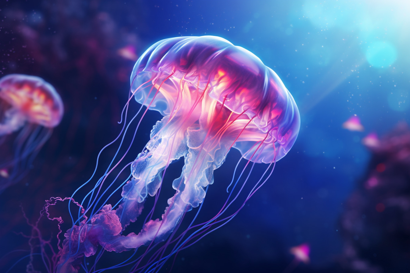 幻境般的，泛光彩的,梦幻般闪烁着美丽光彩的鱼，幻梦，鱼群，深海，泡泡，彩色，高清，细致，8K，微距摄-创珀智能科技QPTEK的文本出图-自由创作作品