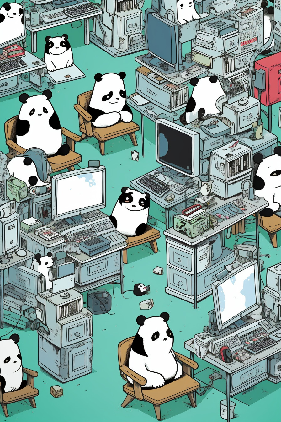1 Pandas sit in front of computers working,in the -豆友dsHw的Midjourney作品 ...
