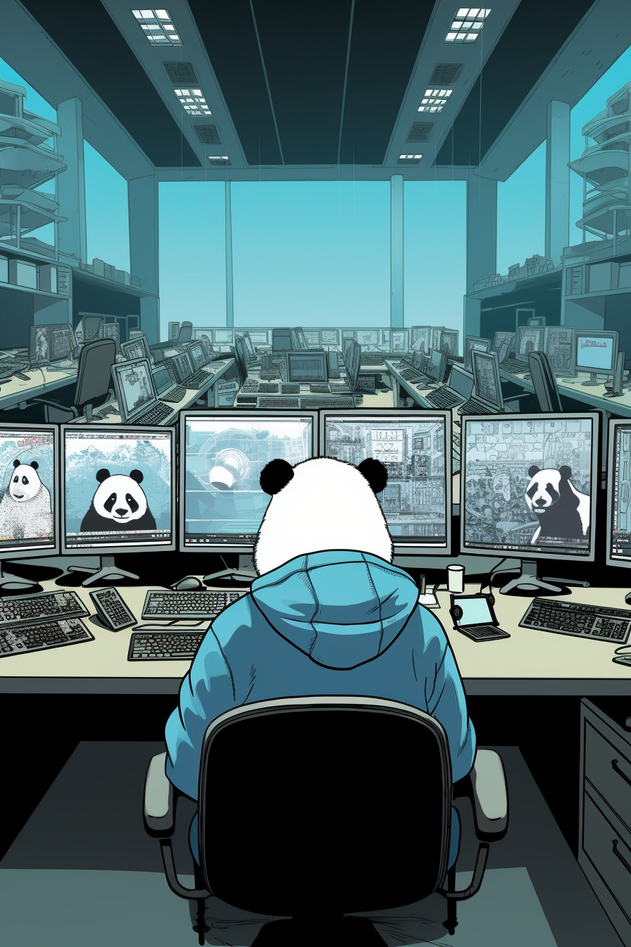 1 Pandas sit in front of computers working,in the -豆友dsHw的Midjourney作品 ...