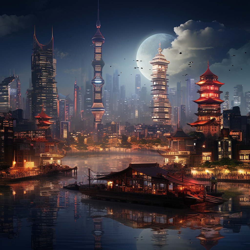 重庆科技感城市插画-豆友PbIg的文本出图-自由创作作品