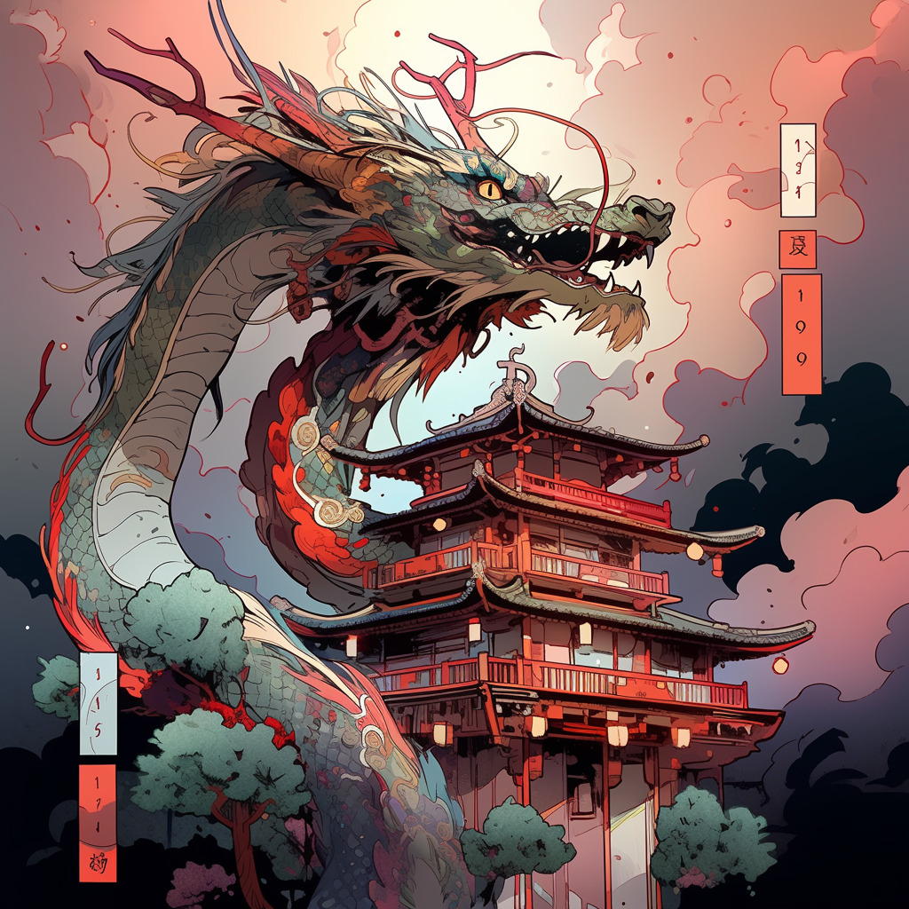 龙年台历 ， 插画， 赛博朋克， 文艺复兴风格， 卡通漫画， 3d 渲染， 手绘插画-豆友FZO8的产品设计-自由创作作品