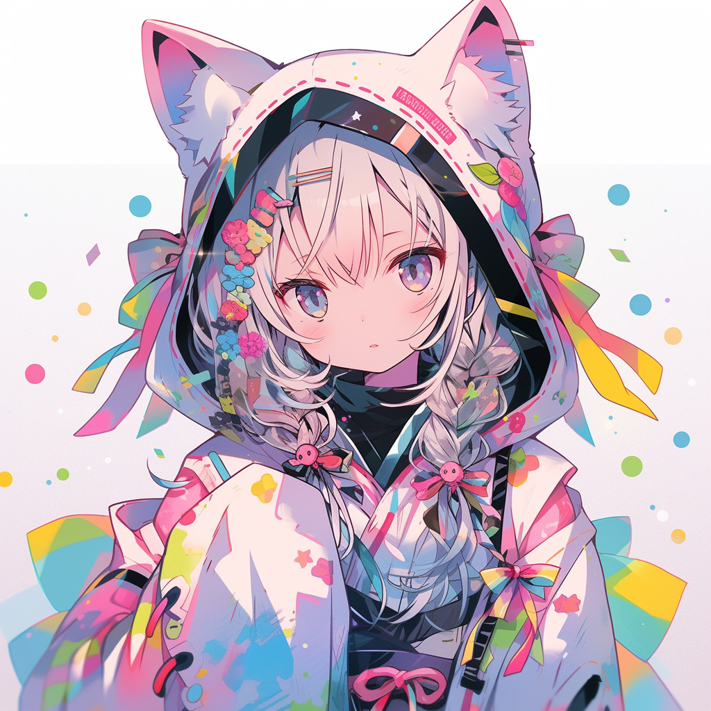 可爱的猫娘,色彩缤纷的穿搭,萌袖,不露出手 Kinn2021的文本出图 自由创作作品
