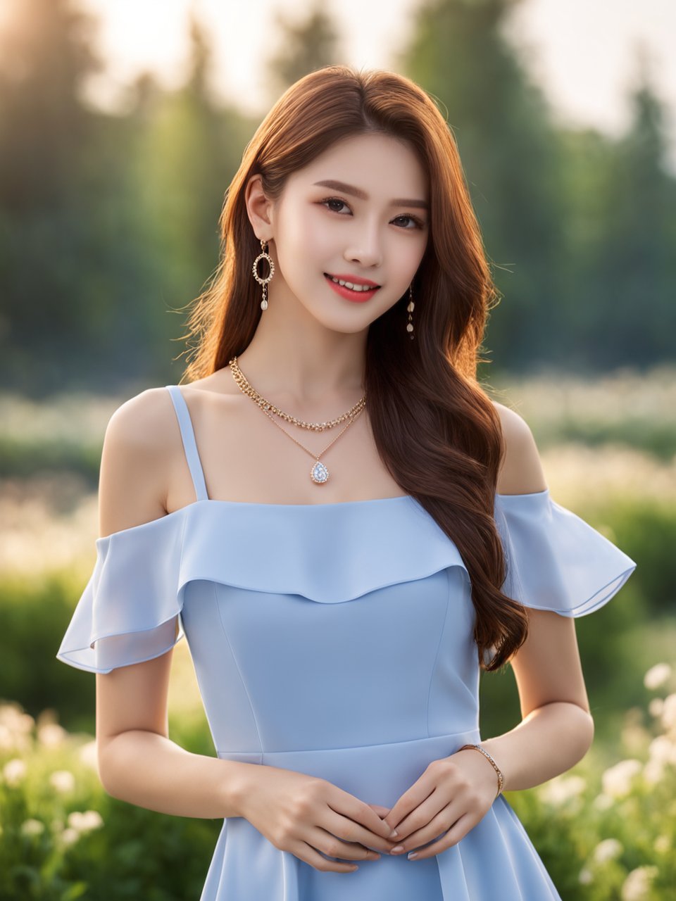 清纯治愈古典美女，全身照，站立，甜美气质模特写真，色彩缤纷，模糊的背景，动态姿势，精致的五官，完美的-豆友4249的文本出图-自定义创作作品