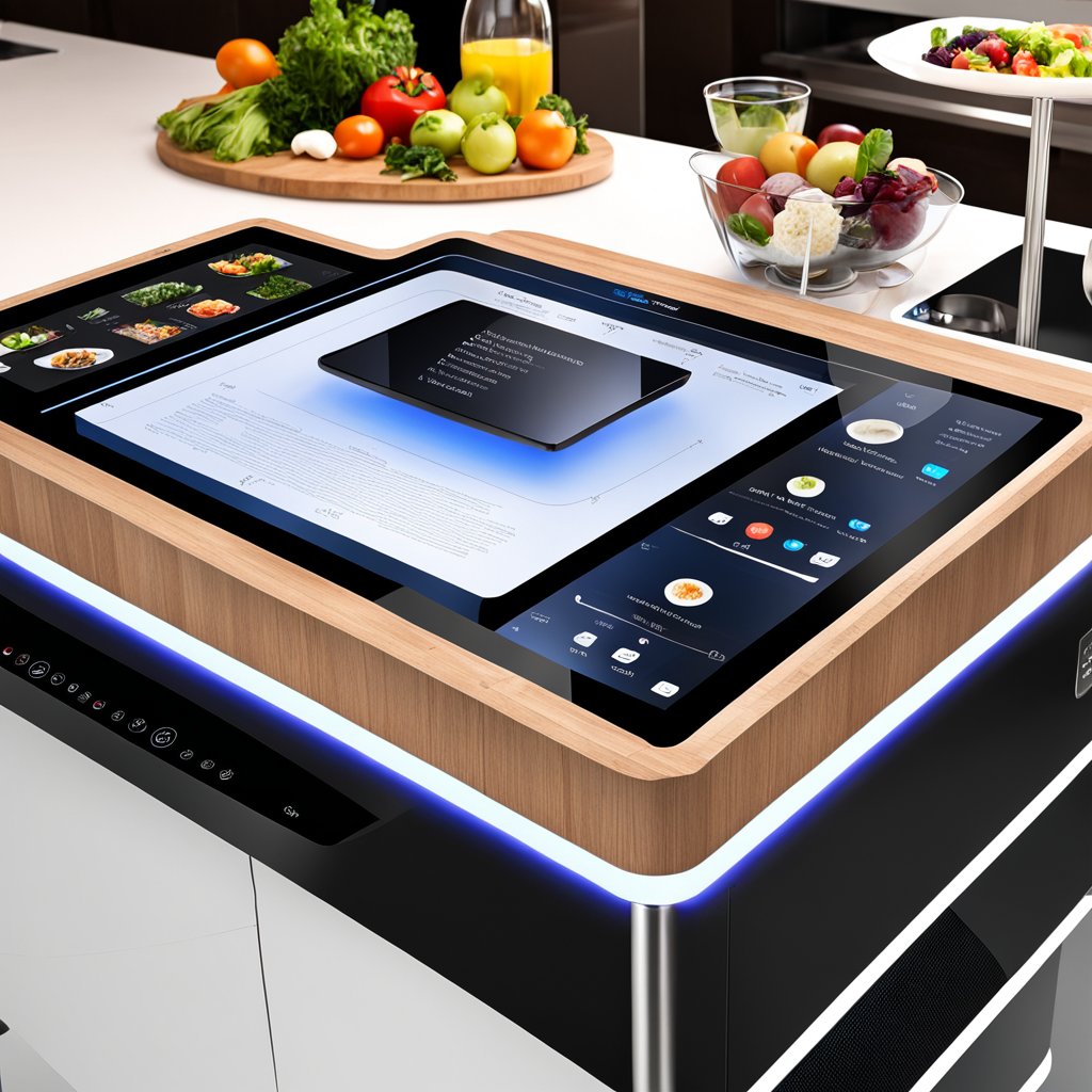 智能互动烹饪桌，带屏幕，有营养食谱建议-豆友0447的文本出图-自定义创作作品
