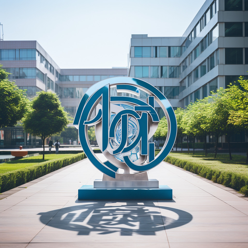 横版标识立牌，字为蓝色，主体为不锈钢银色，字的内容是徐州生物工程学院大学科技园-豆友jPBI的文本出图-Midjourney模型作品