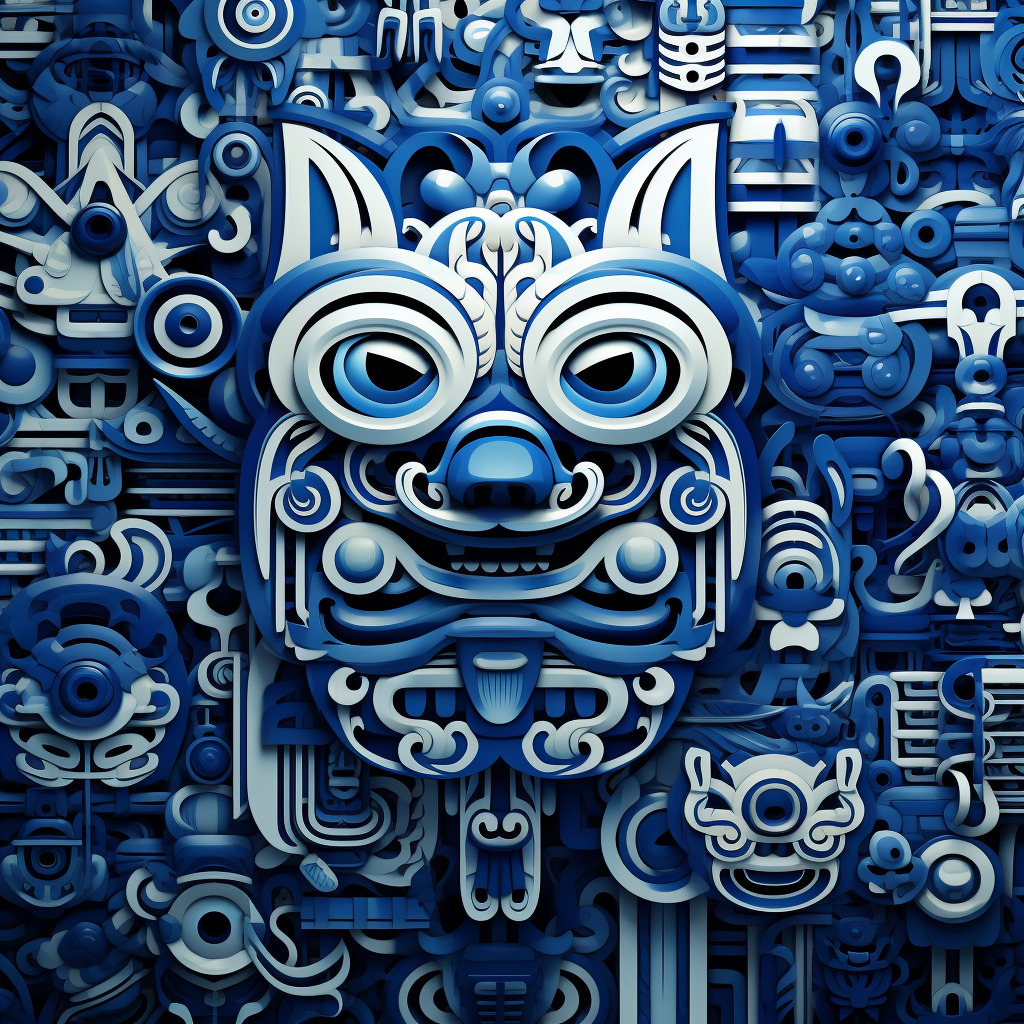 苗族图案 唯美 图腾 蓝色-豆友VShg的文本出图-Midjourney模型作品