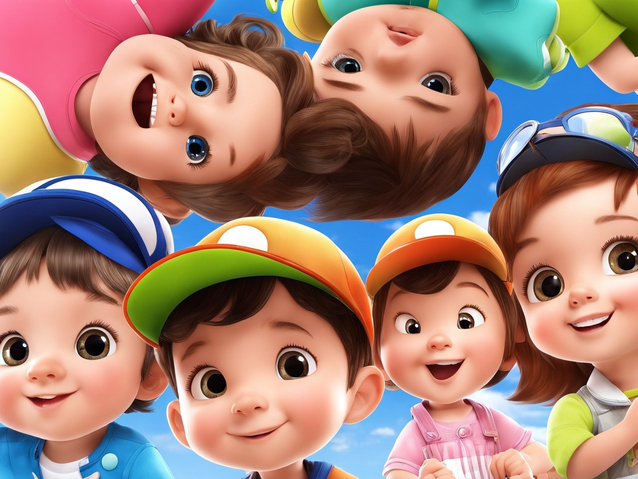 五个小孩，可爱，活泼-豆友YREM的文本出图-自定义创作作品