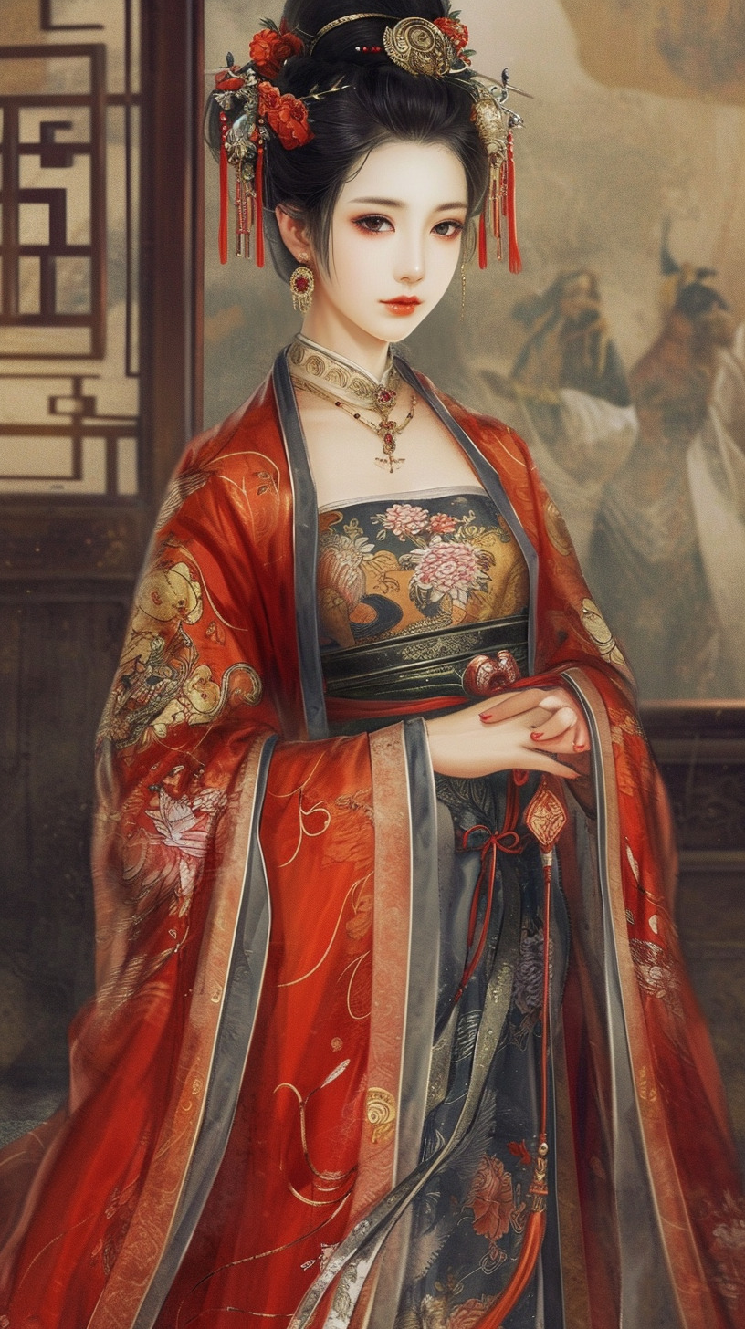 性别：女 年龄：20岁左右 场景：在宫庭大殿 穿着：古代宫庭皇后服装 其它：中国古代美女之一的汉朝的-豆友0RbY的文本出图 ...