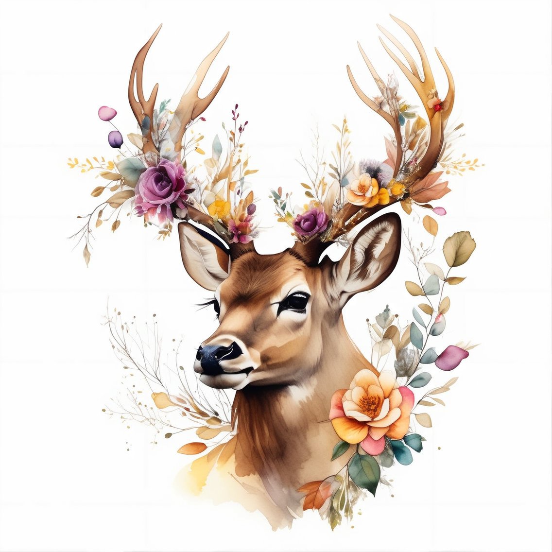 一只黄色的鹿，头上带着花环-豆友TNsk的以图出图作品-豆绘AI - 专业且免费的在线AI绘图设计平台，轻松创作无限可能