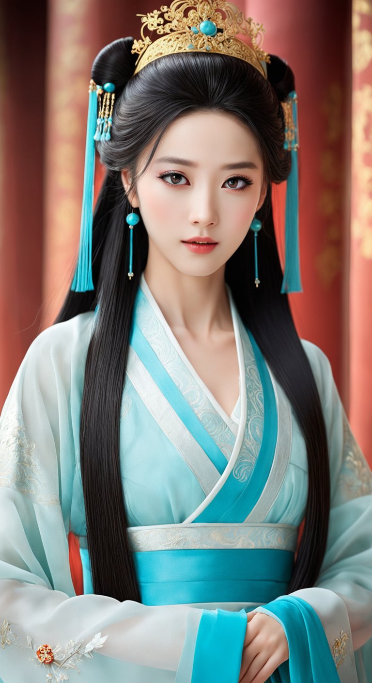 性别：女；年龄：20岁左右；场景：在宫庭大殿；穿着：古代宫庭皇后服装；其它：中国古代美女之一的汉朝的-豆友m1FQ的文本出图-自定义创作作品