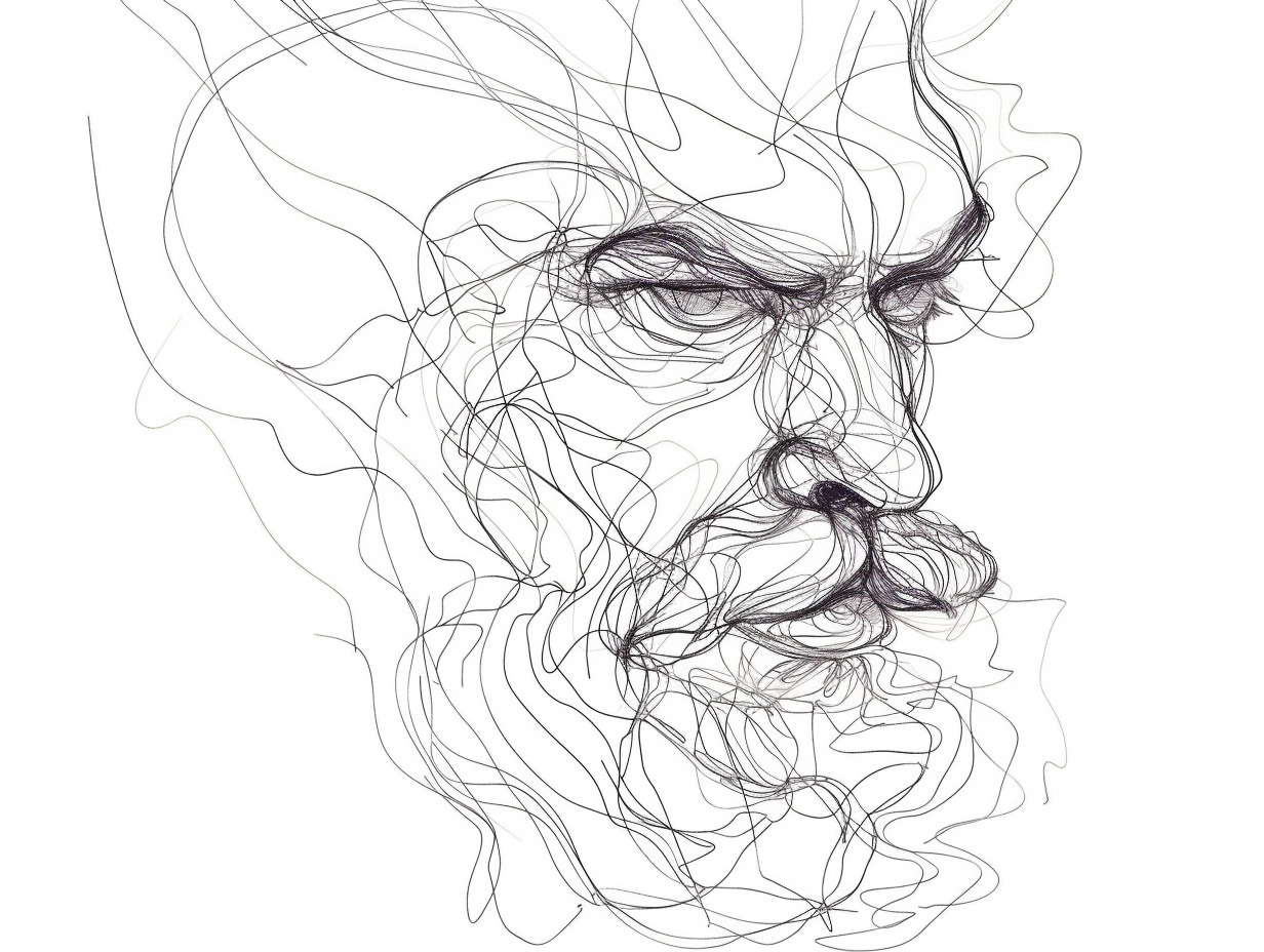 One line drawing of angry bearded man made from be-阿庸的文本出图-Midjourney模型作品