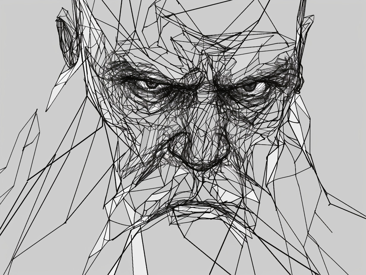 One line drawing of angry bearded man made from be-阿庸的文本出图-Midjourney模型作品