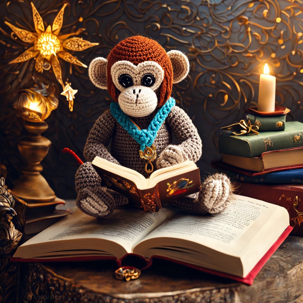 钩针猴看书-豆友4609的文本出图-自定义创作作品