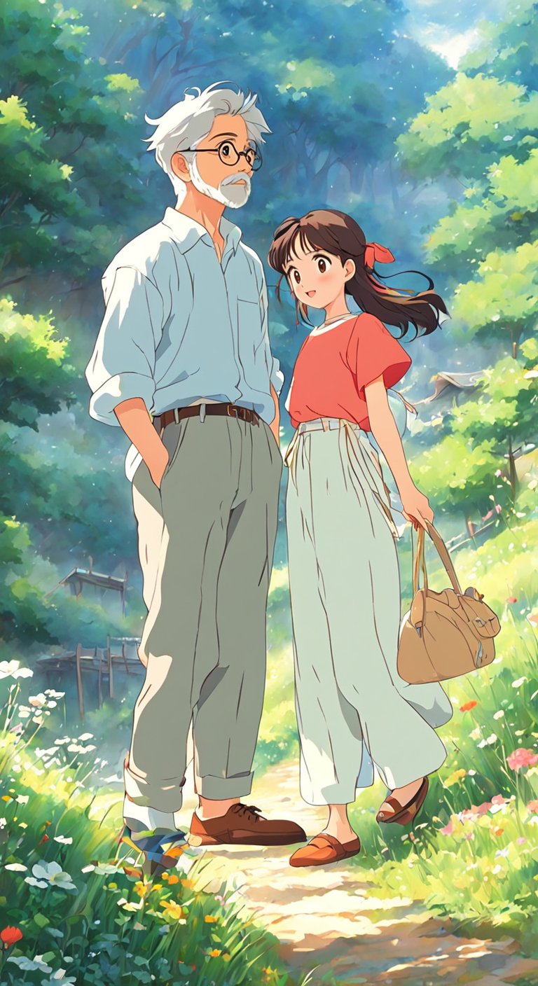 可爱的少女，少儿绘本，可爱的美漫，宫崎骏画风，可爱的形象，可爱的背带裤，((8K分辨率，极致清晰度)-花思雨的文本出图-自定义创作 - 4K超清化作品