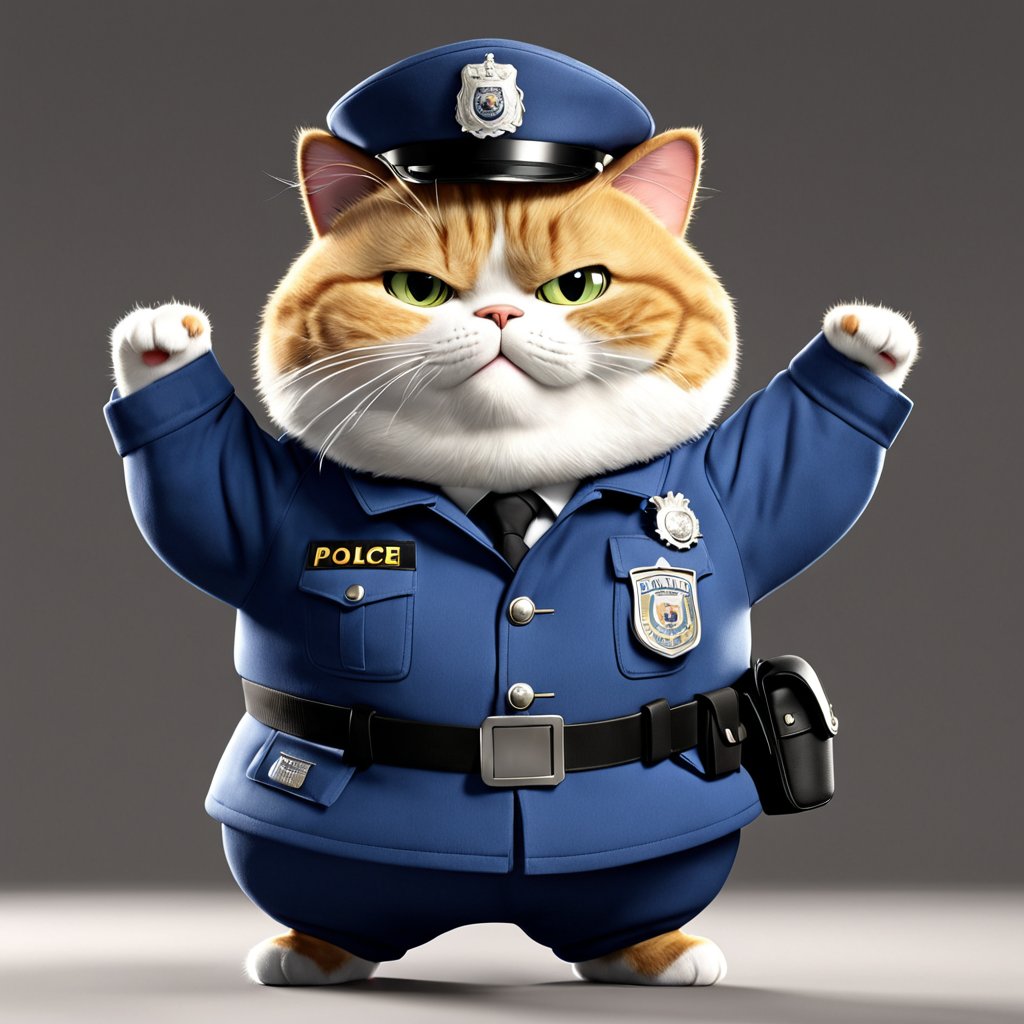 一只可爱人物化卡通胖猫咪，穿着警服，在打太极-豆友HIWY的文本出图-自定义创作作品