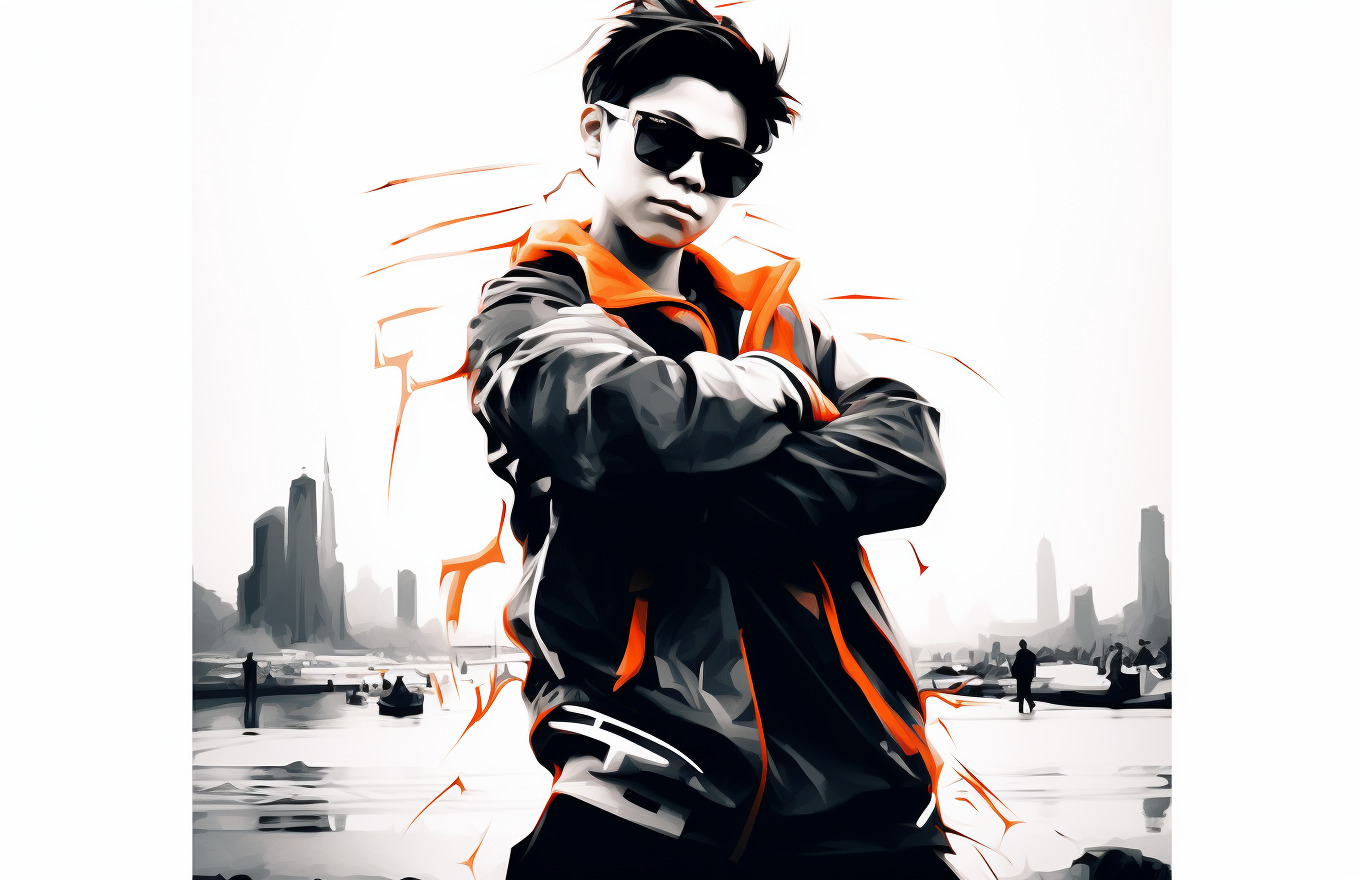 本图的动态武术姿势，街头艺术风格，充满活力和力量的情绪，涂鸦喷涂照明，矢量图形，白色背景-豆友bFUk的文本出图-Midjourney模型作品