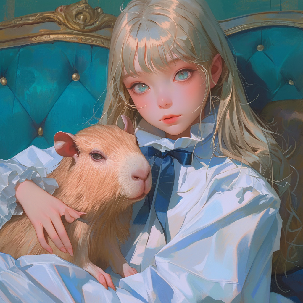 an girl with a cute capybara setting on sofa，in th-CharieChan的文本出图 ...