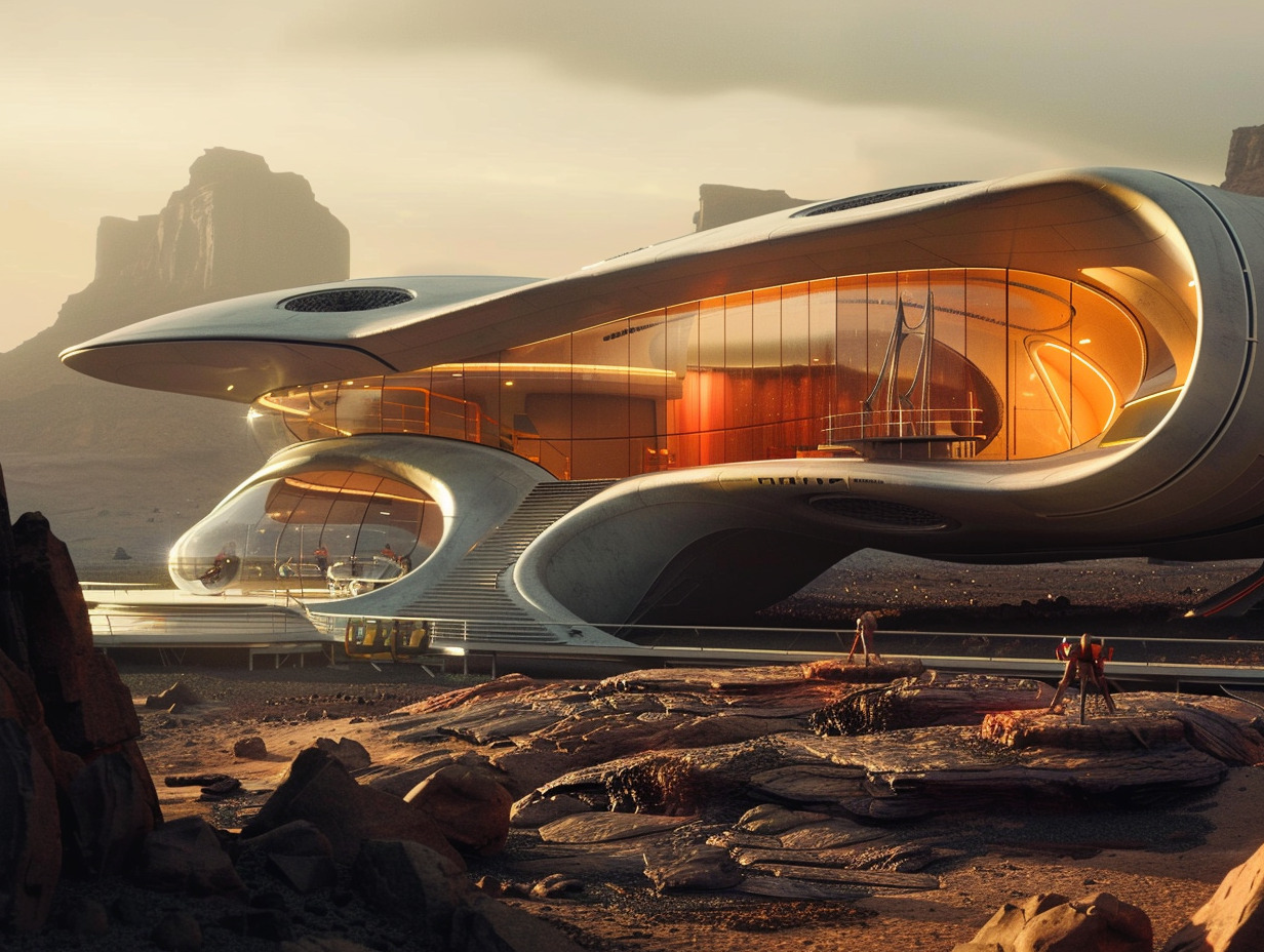 mars house with aliens-Erni的文本出图-Midjourney模型作品