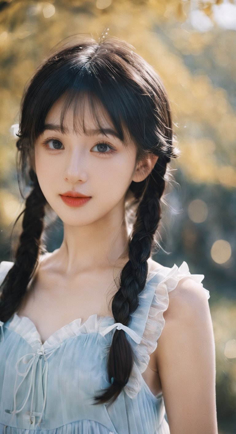一个14岁东方少女.单人,黑眼睛,黑发,,面向观众,刘海,模糊的,户外,双马尾,,嘴唇,白天,模糊背-一个退休老头喜欢自嗨的文本出图-自定义创作作品