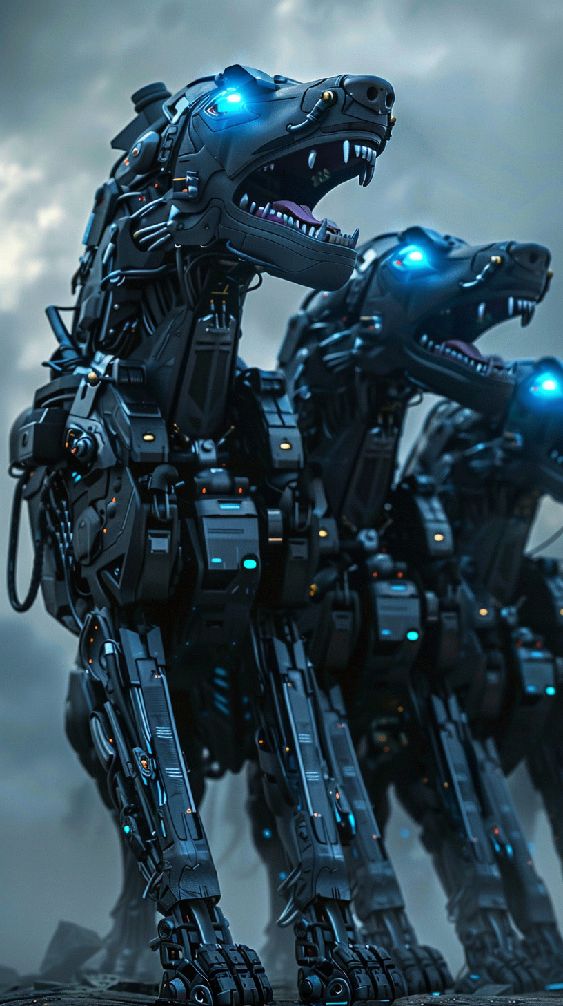 Two futuristic military mechanical dogs, with blue-豆友GHYA的文本出图 ...