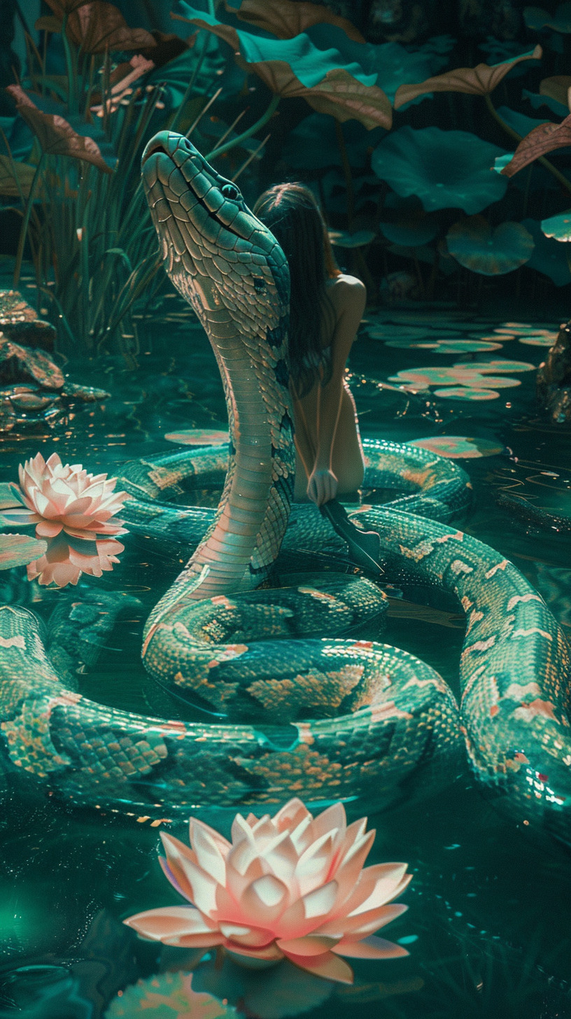 A giant green snake, female body snake tail, halfn-豆友yhNg的文本出图 ...