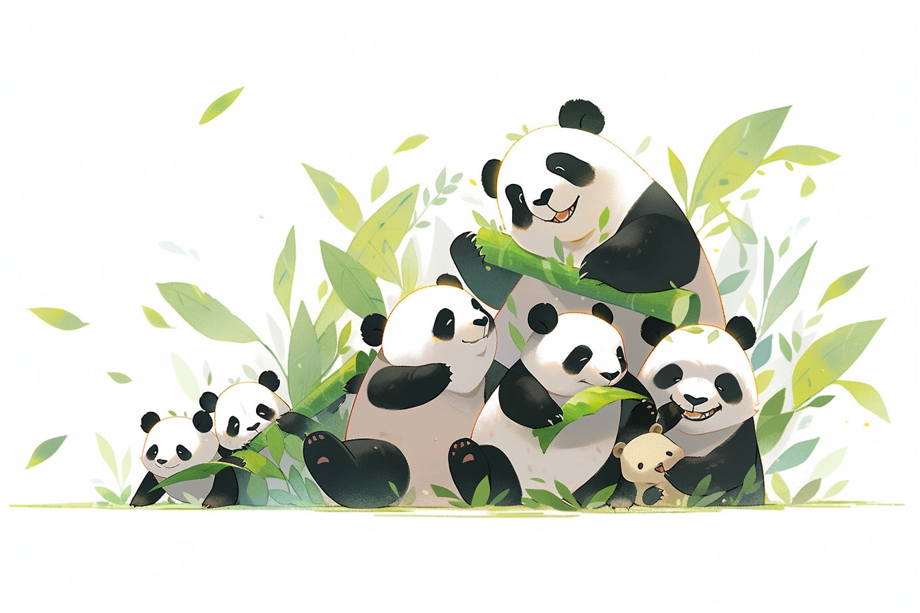 A cute big fat cartoon giant panda. Several childr-豆友4944的文本出图-Midjourney模型作品