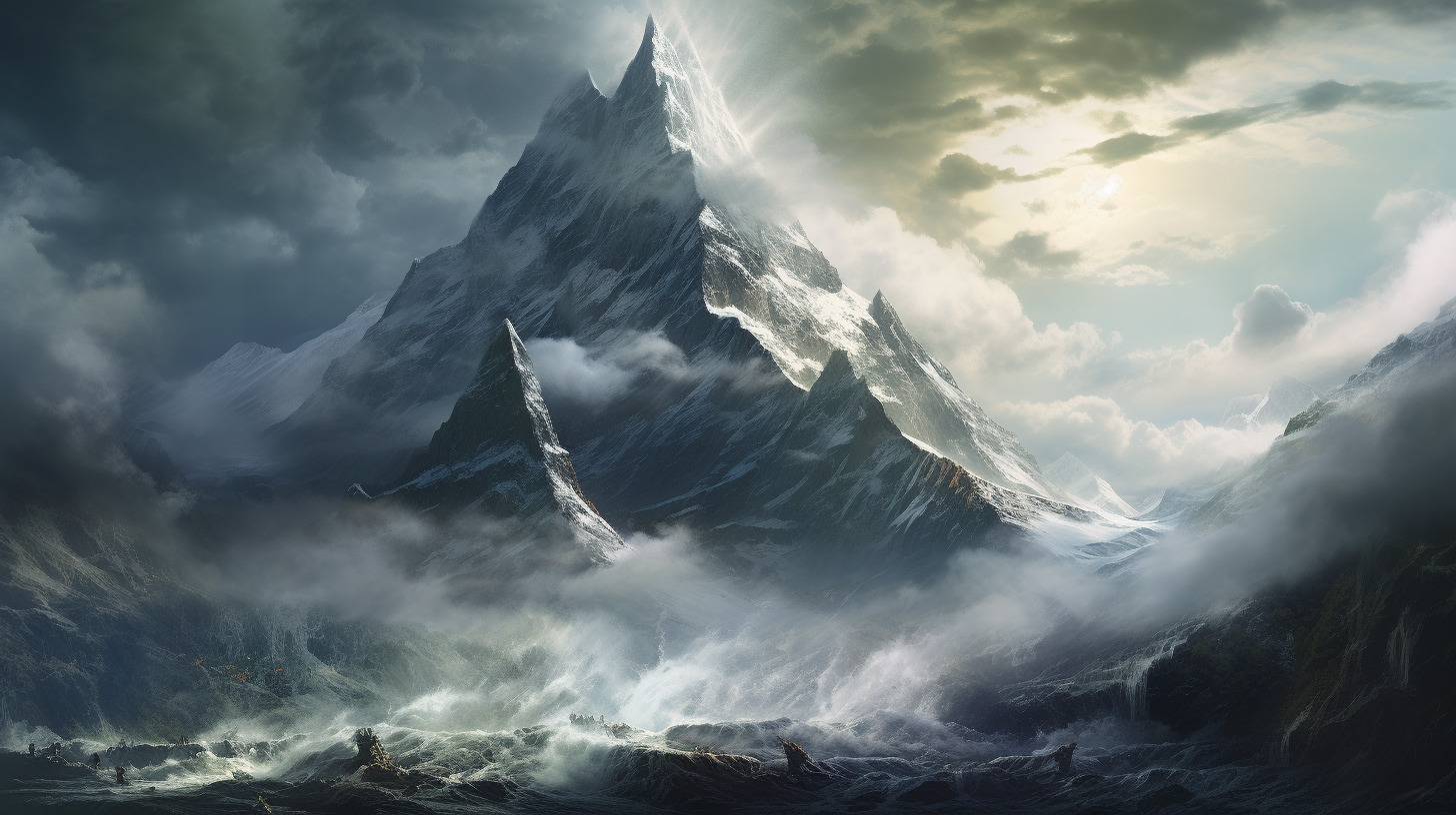 一座很高很高而且很险峻的大山 给人一种很强的压迫感-豆友oNiw的文本出图-Midjourney模型作品