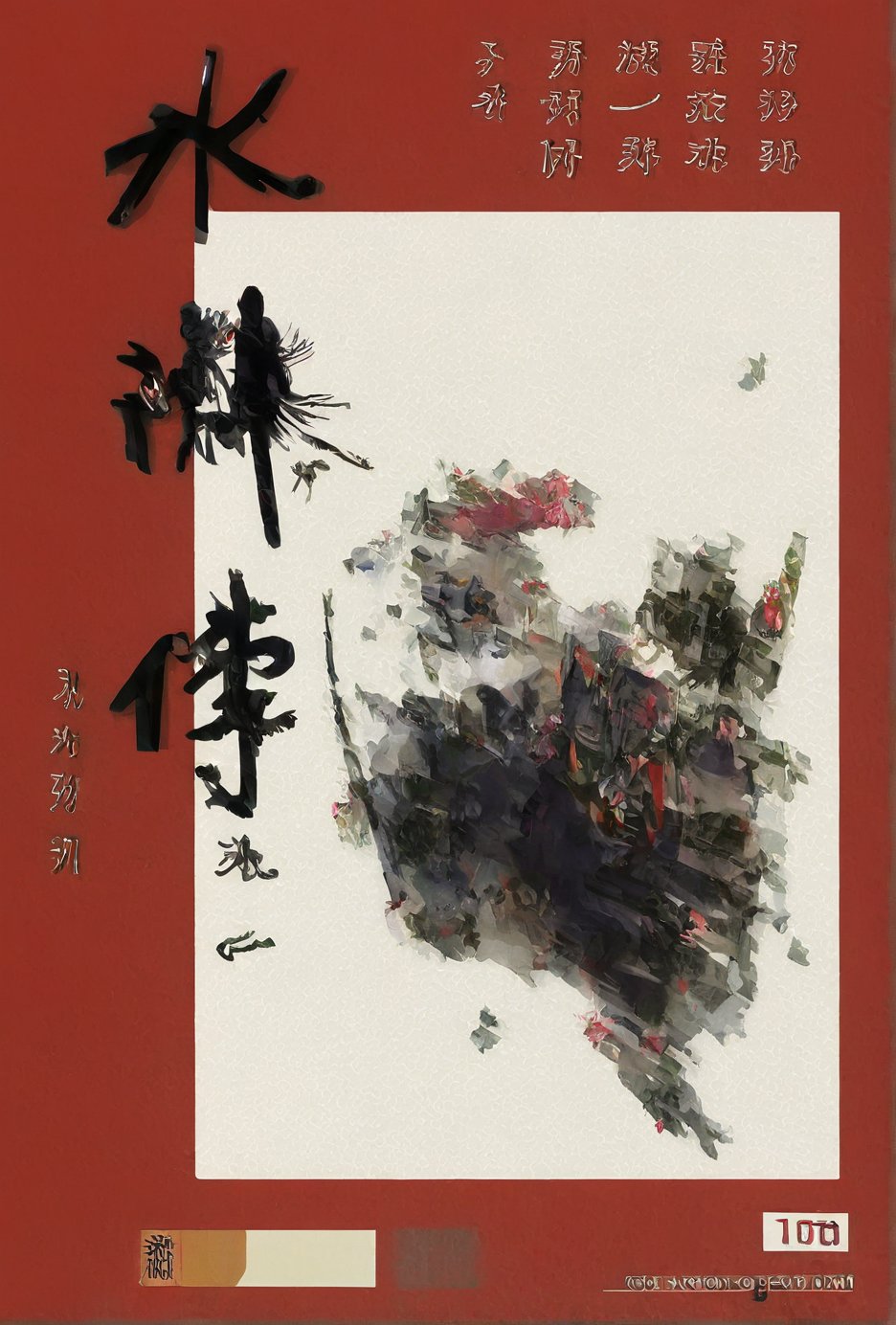 水浒传书籍封面,1男孩,男性角色,武器,单人,剑,动物耳朵,黑发,抱住,面部毛发,拿着武器,长袖-豆友NArI的以图出图-通用模式作品