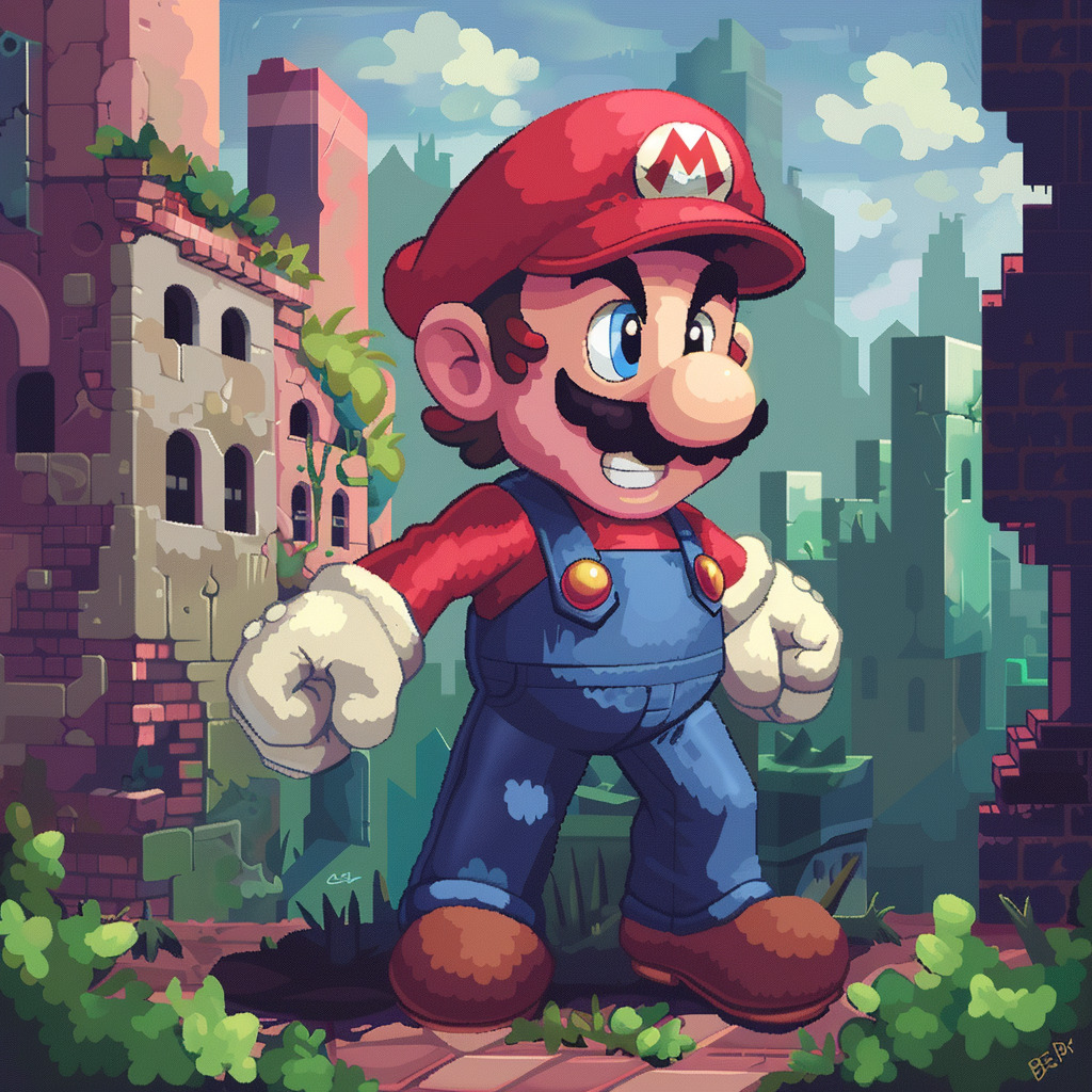 16bit ,super mario-Erni的文本出图-Midjourney模型作品