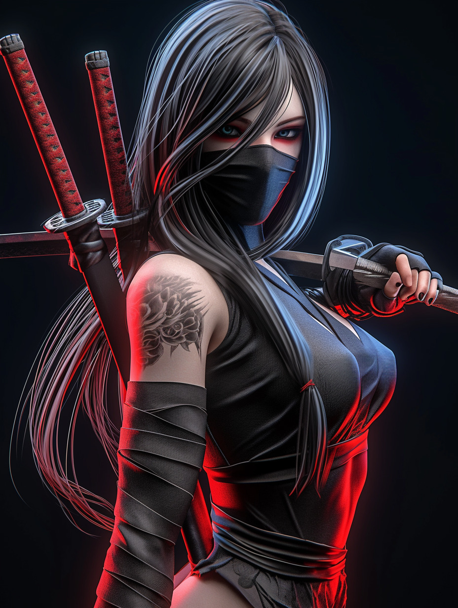 Japanese masked female ninja with double sword slu-豆友GHYA的文本出图 ...