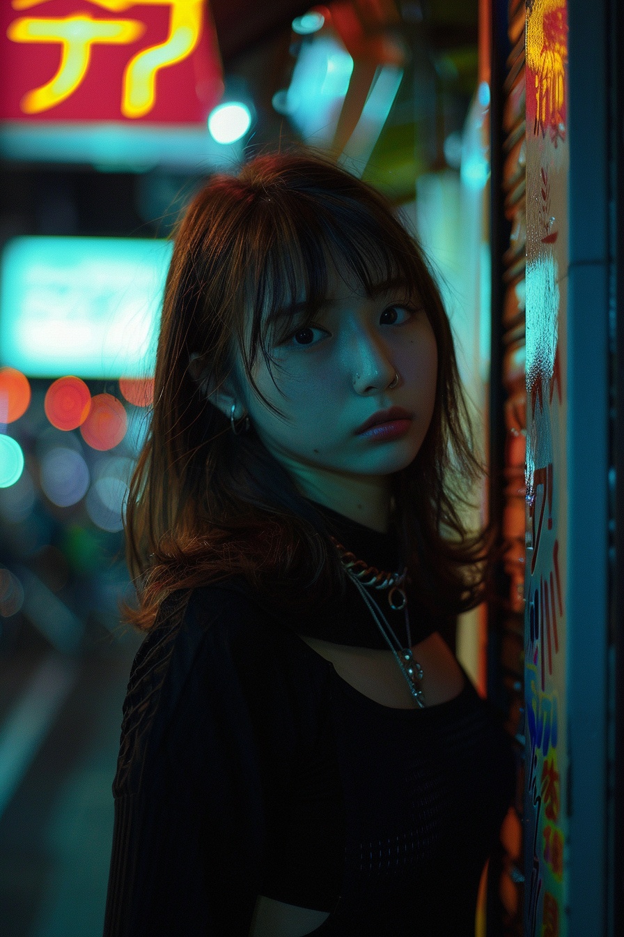 photograph of a Shinjuku girl, Edge Darkening-Erni的文本出图-Midjourney模型作品