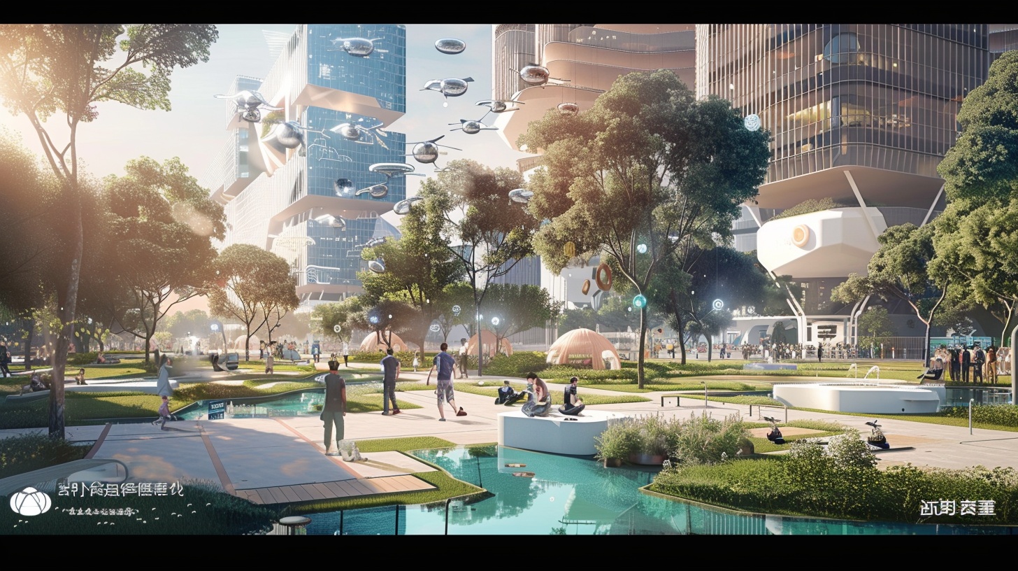 未来智慧生态社区，植物亲和力， (近未来城市)， 主观视角， 复杂的细节， 最佳品质， 杰作， 大-豆友yygg的文本出图-Midjourney模型作品