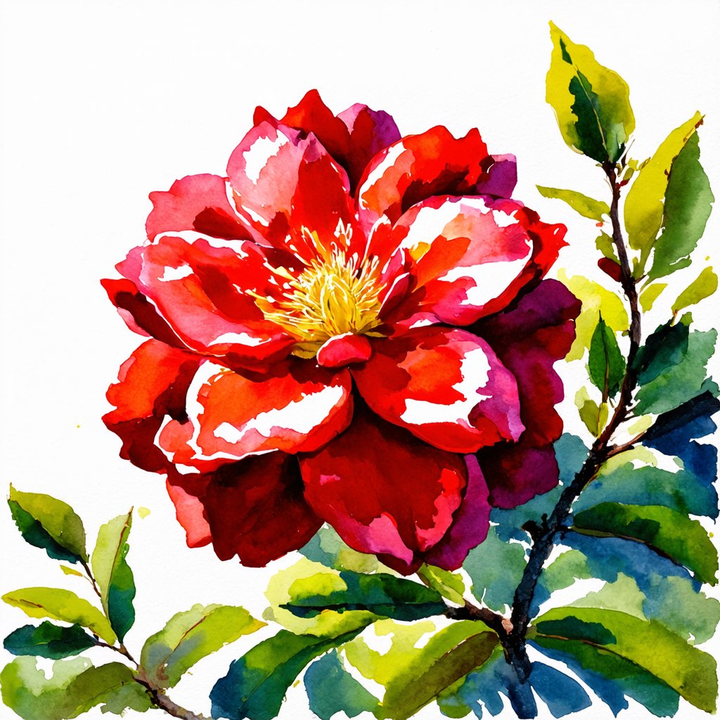 红色山茶花-豆友KK44的文本出图-自定义创作作品