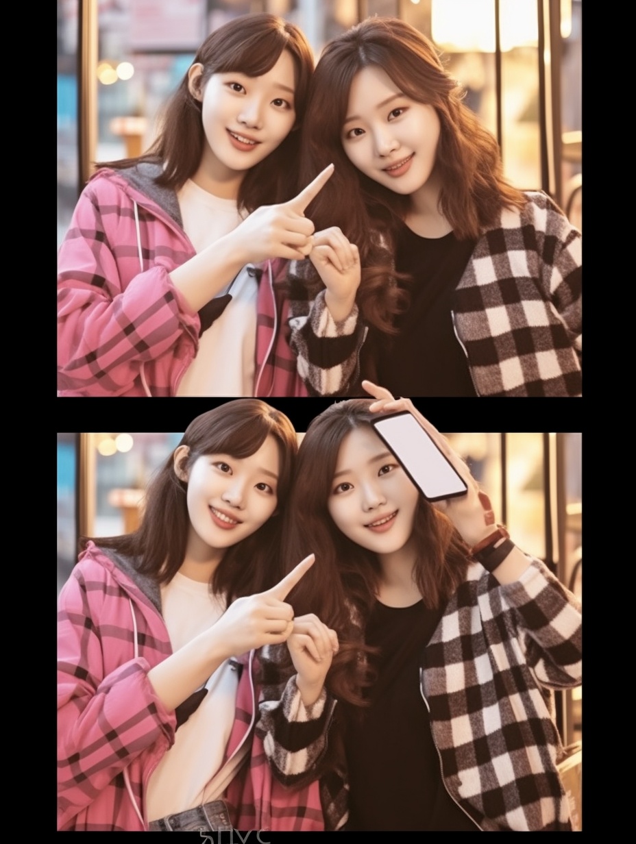 两个女生的上半身拍照姿势-豆友MknI的文本出图-Midjourney模型作品