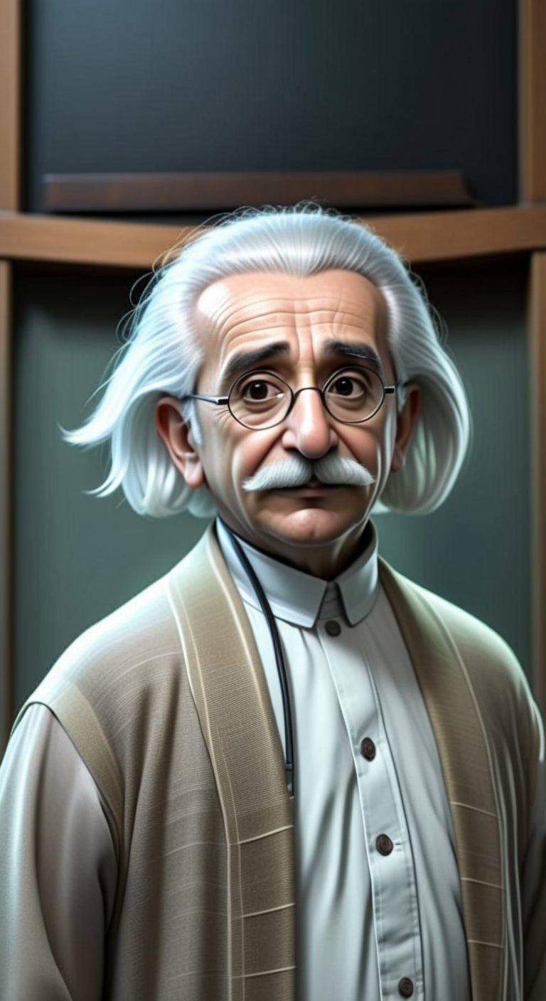 爱因斯坦超写实高清逼真半身肖像，五官轮廓线条清晰-豆友VAik的文本出图-自定义创作作品