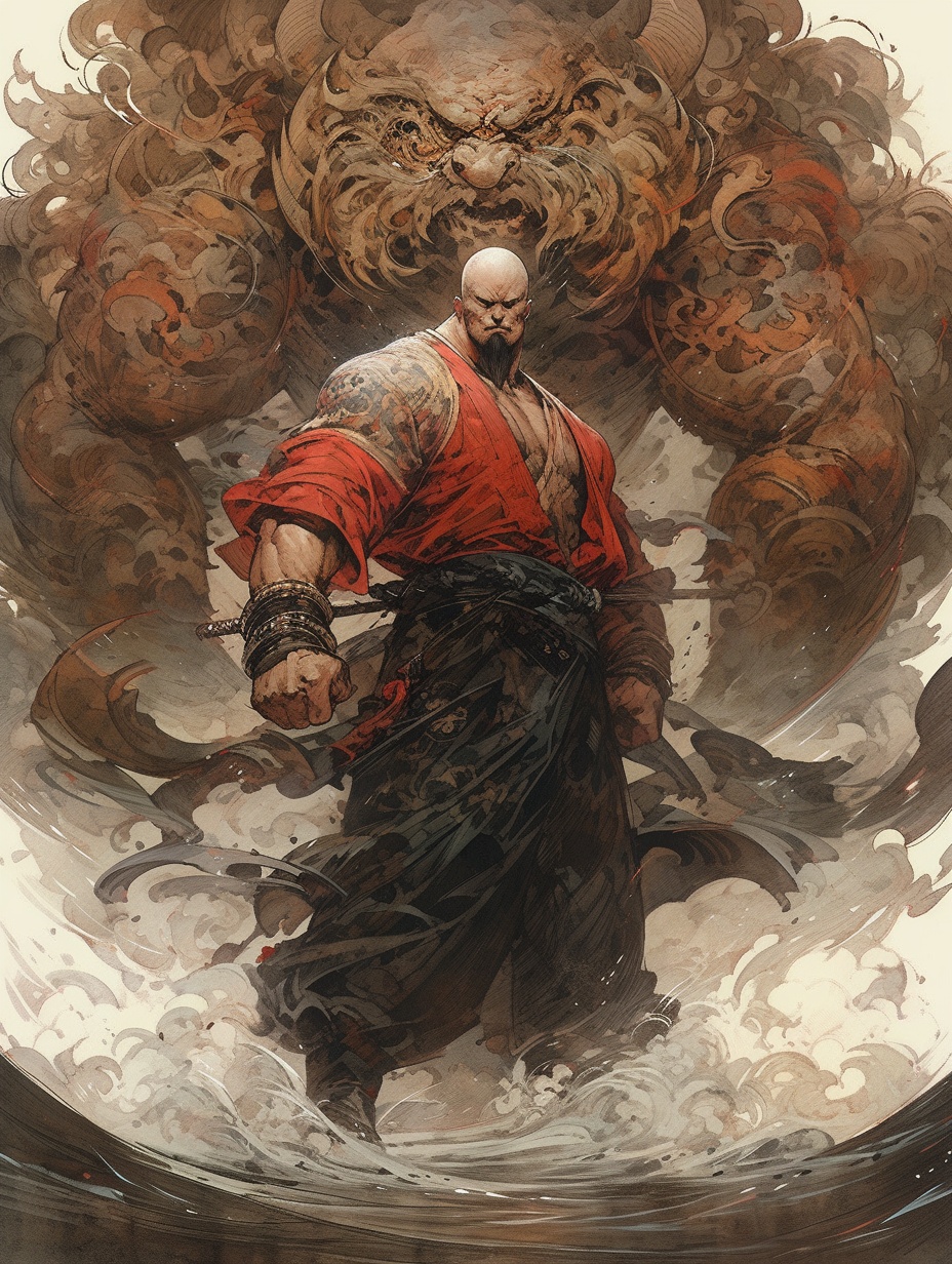 Sha Wujing，bald head，whiskers，burly figure，muscula-豆友GHYA的文本出图 ...