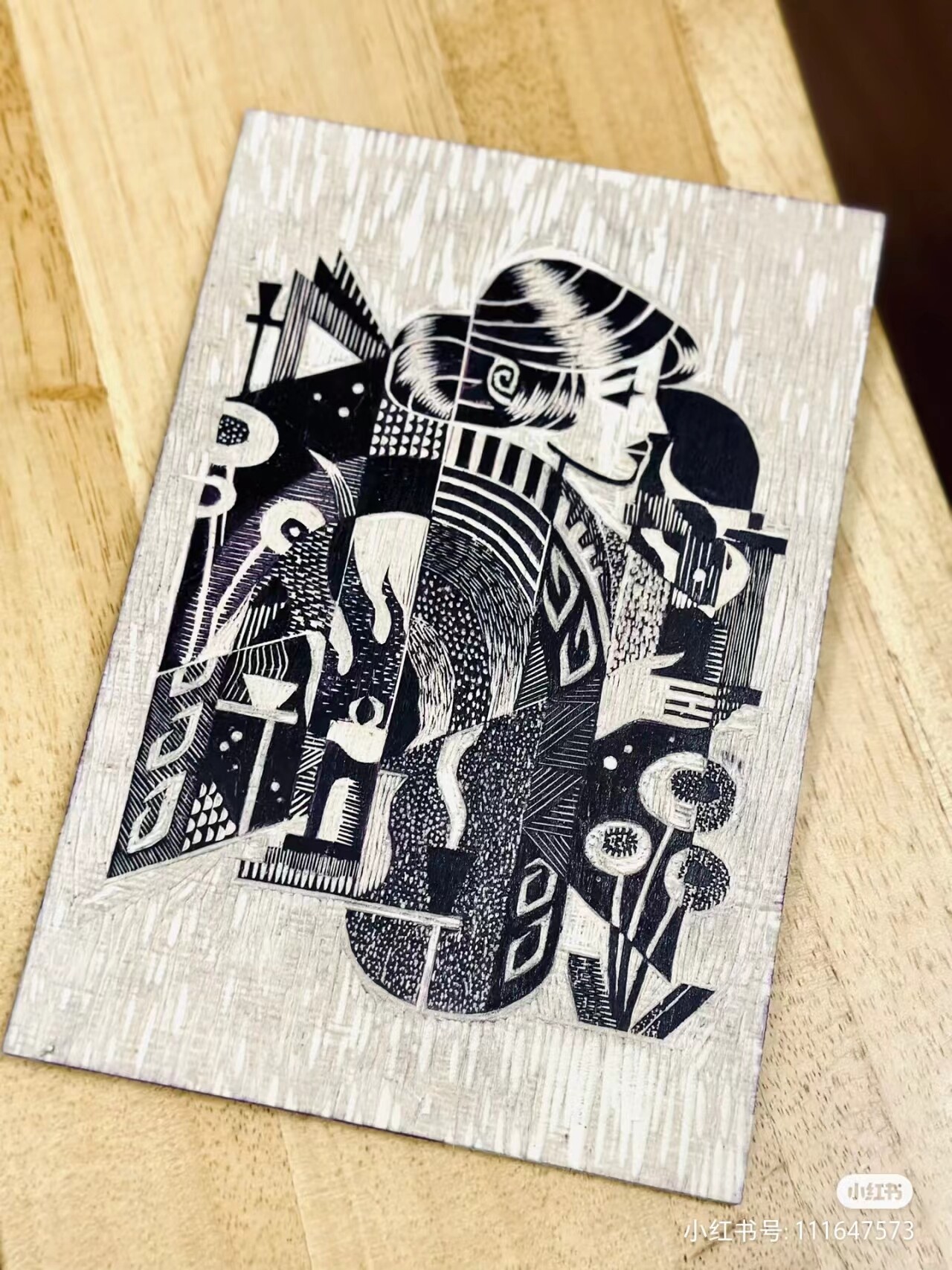 国潮非遗设计版画白塔晋中黑白版画-豆友JnkQ的文本出图-自由创作作品