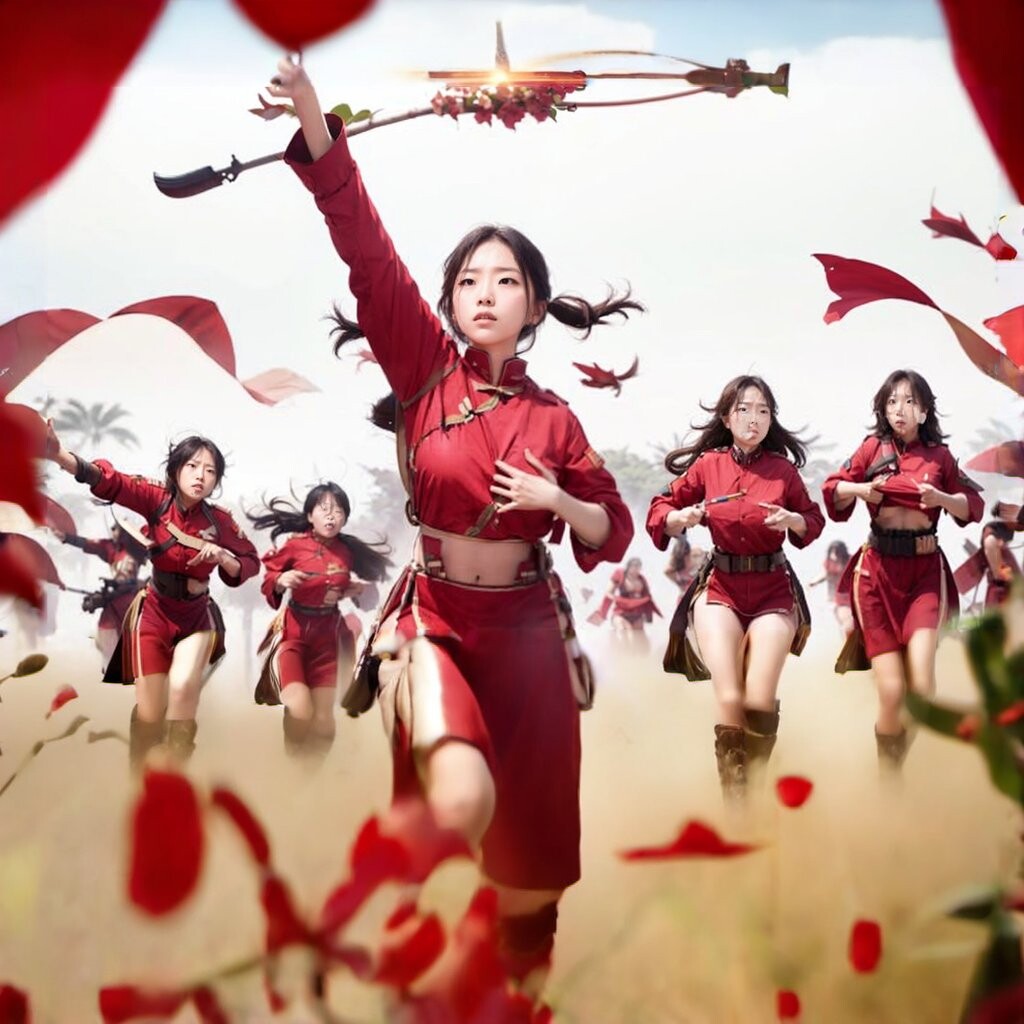 女兵手拿大刀向敌人冲锋 捂住左胸最饱满的地方-豆友wCFo的以图出图-通用模式作品